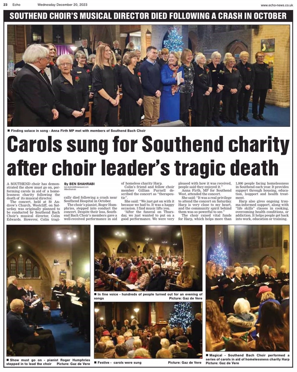 HARP Carol Concert – 16th December 2023 | Southend Bach Choir